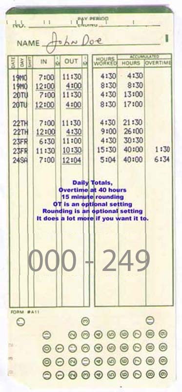 Florida Time Clock - Amano MJR8000 time cards 000 - 249 Q: 2,000 per box